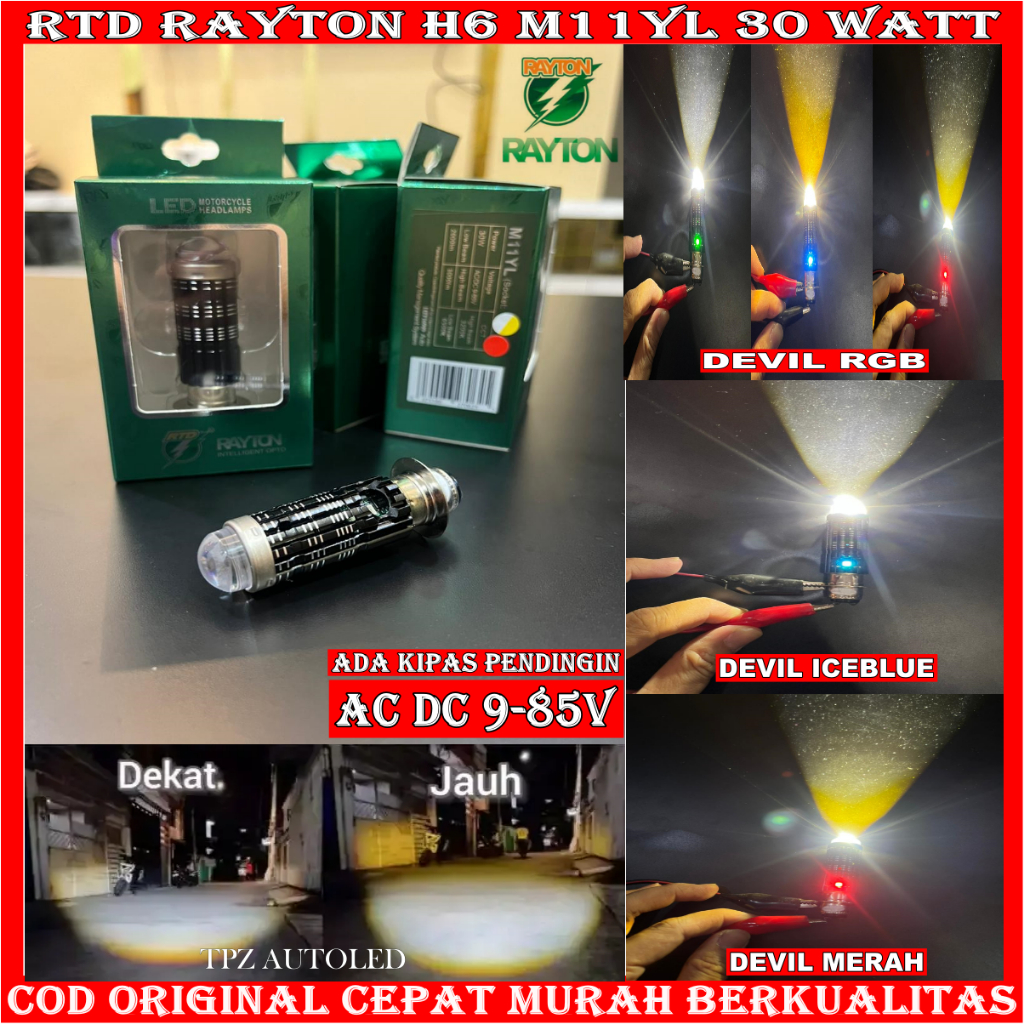 Jual ORIGINAL LAMPU UTAMA H6 RTD RAYTON PLUS SENJA RGB 30 WATT JAUH ...