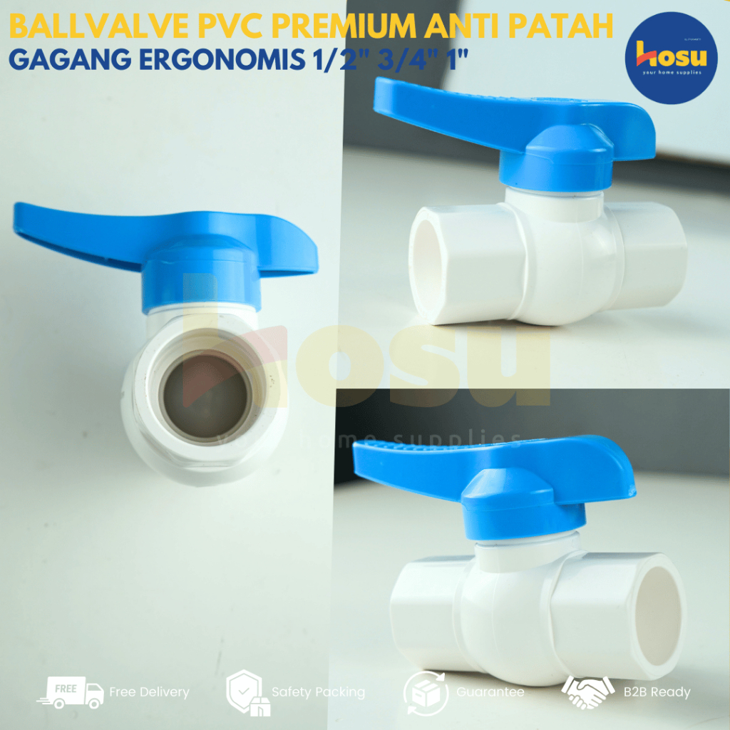 Jual Ball Valve PVC Minimalis Stop Kran 1/2" 3/4" 1" Inch Putih / Ballvalve Gagang Plastik Anti ...