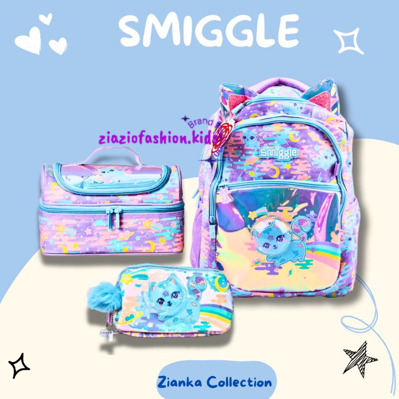 Jual SMIGGLE BACKPACK SET CAT UNI BLUE | Shopee Indonesia