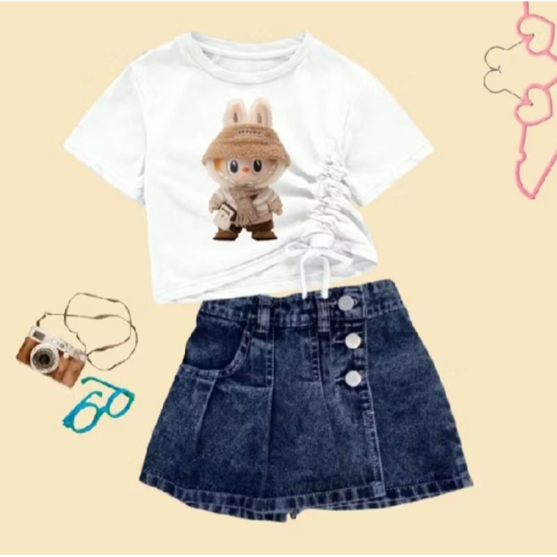 Jual SETELAN CROP LABUBU | SET ROK JEANS LABUBU | Shopee Indonesia