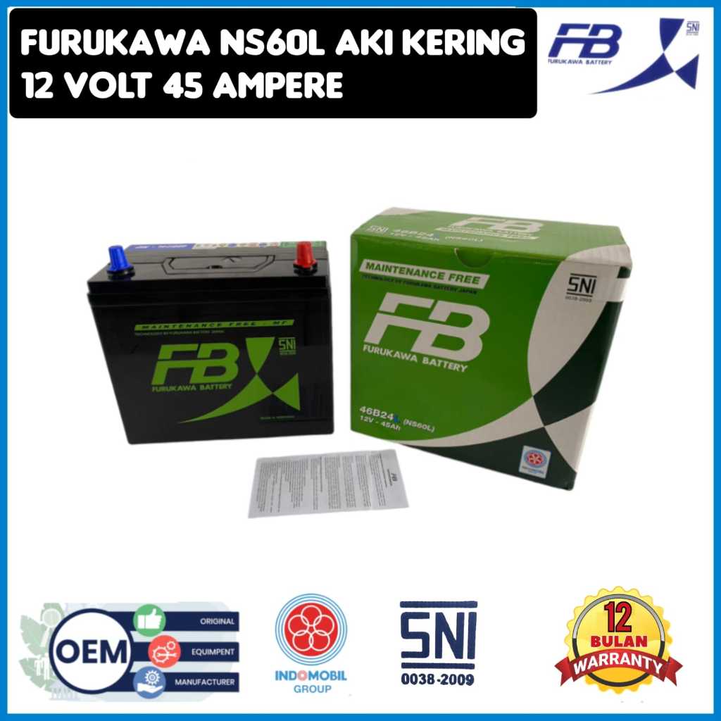 Jual Aki mobil Corolla/Honda City/Grand Livina/Capela Furukawa Ns60L Aki Kering 45 Ah garansi 1 ...
