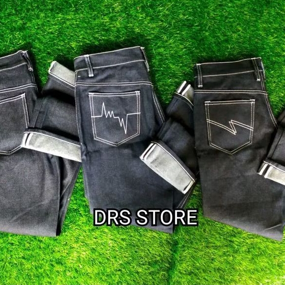 Jual CELANA DENIM SELVEDGE ACCENT 15 OZ BLACK INDIGO BAHAN RAW DENIM BISA FEDING | Shopee Indonesia