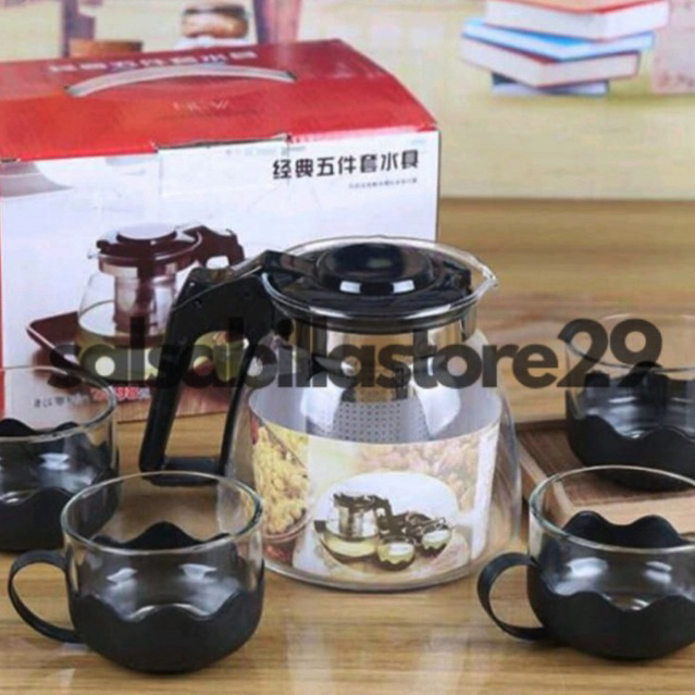Jual TEA POT KACA SET 5IN1 / TEAPOT / GELAS TEH KACA / TEAPOT SARING ...