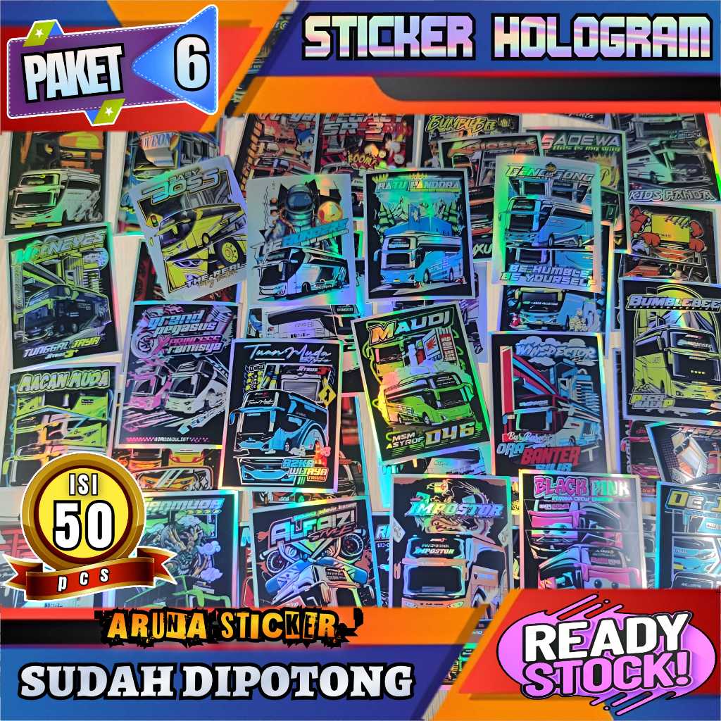 Jual Paket Stiker Bus Hologram Isi 50 pcs Sticker Bis Telolet Basuri ...