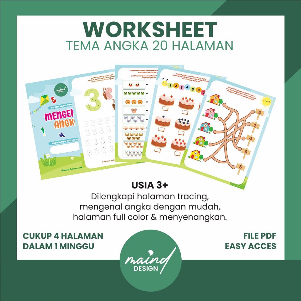 Jual WORKSHEET PRINTABLE TEMA ANGKA DAN BERHITUNG / LEMBAR TUGAS ANGKA ...