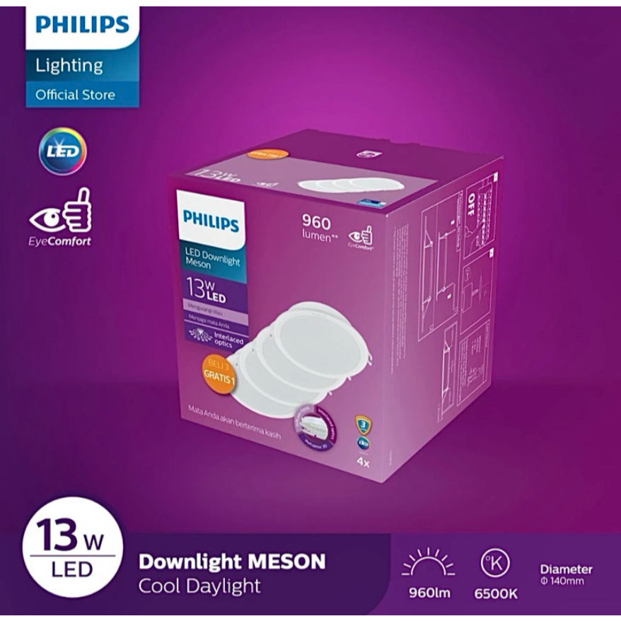 Jual PHILIPS LED Downlight Meson 13W Putih (Beli 3 Free 1pcs) | Shopee ...