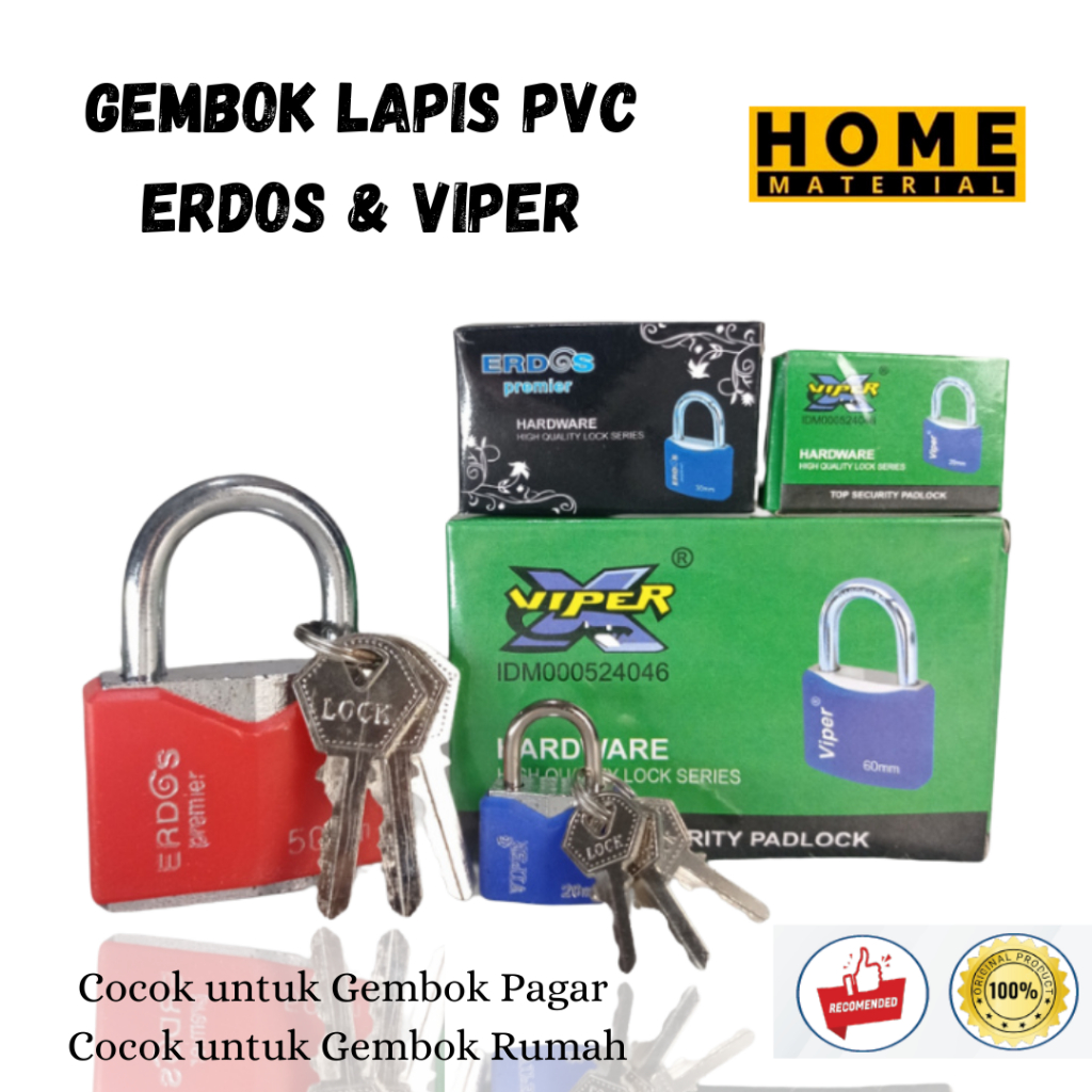 Jual Gembok lapis pvc karet erdos dan viper Homematerial | Shopee Indonesia
