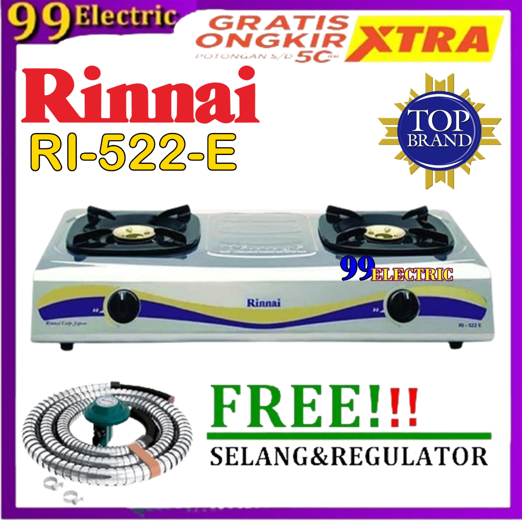Jual Rinnai Kompor Gas 2 Tungku Stainless 70 cm (RI522E) | Shopee Indonesia