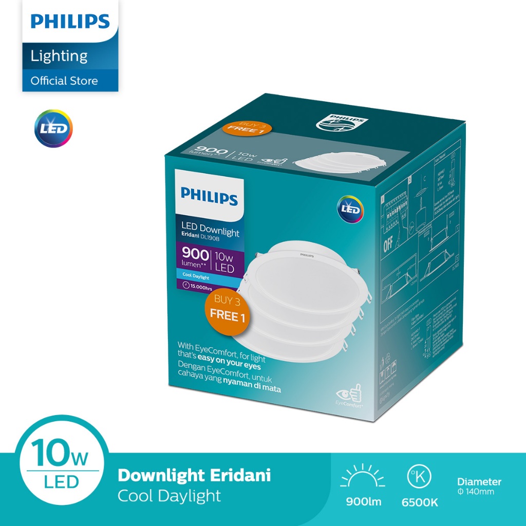 Jual Philips Multipack Downlight Eridani DL190B LED8 D125 10W 865 WH | Shopee Indonesia