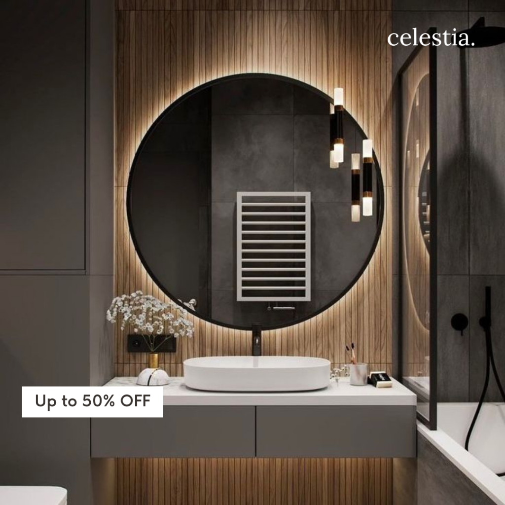 Jual Cermin Aesthetic Bulat LED Strip Frame Kaca Dinding Mirror Lamp ...