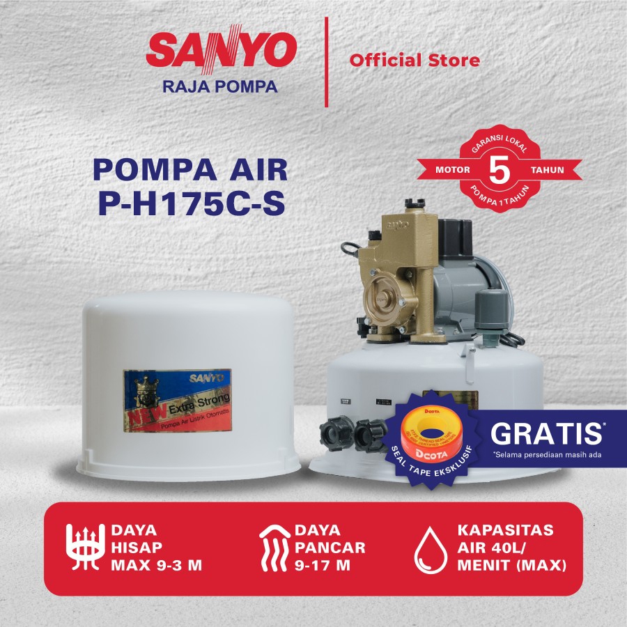 Jual SANYO Mesin Pompa Air Sanyo Otomatis - Shallow Well Pump - P-H175C-S | Shopee Indonesia