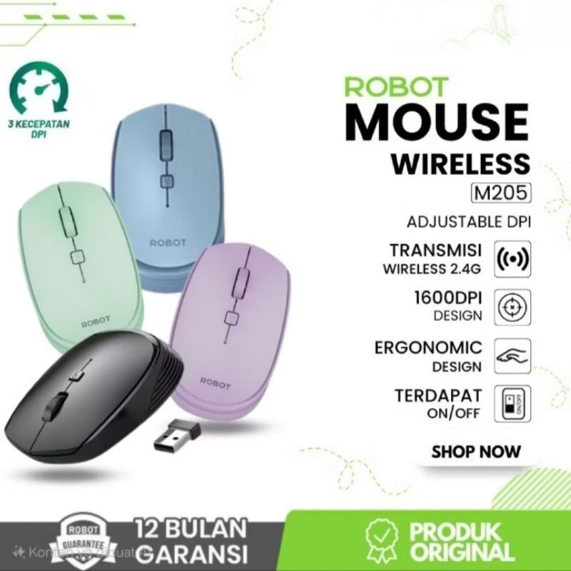 Jual Mouse Wireless Robot M205 ROBOT/M210 ROBOT/M350 ROBOT/M370 ROBOT ORIGINAL 100% GARANSI 1 ...