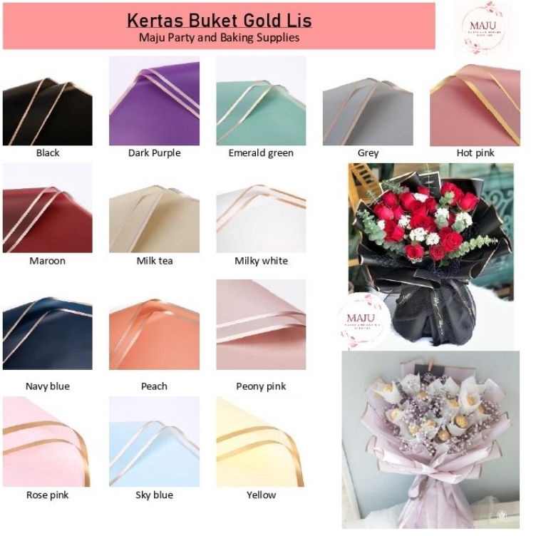 Jual Promo Murah 2 lembar Kertas Buket List Emas Gold list Flower ...