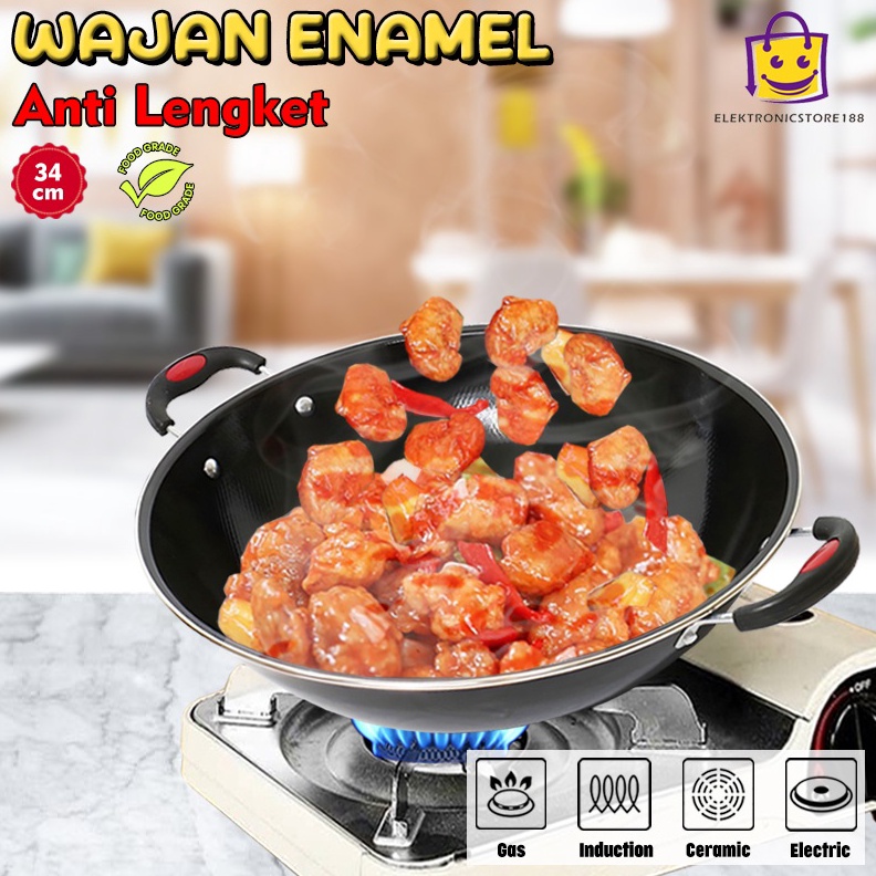 Jual ES Wajan Enamel Anti Lengket Diameter 34 cm Wajan Kuping Anti ...