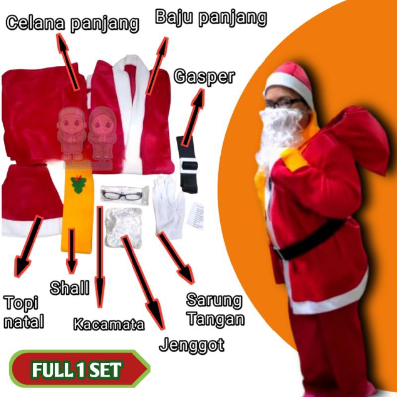 Jual (Kualitas Terbaik) kostum santa lengkap, baju santa full set ,baju ...