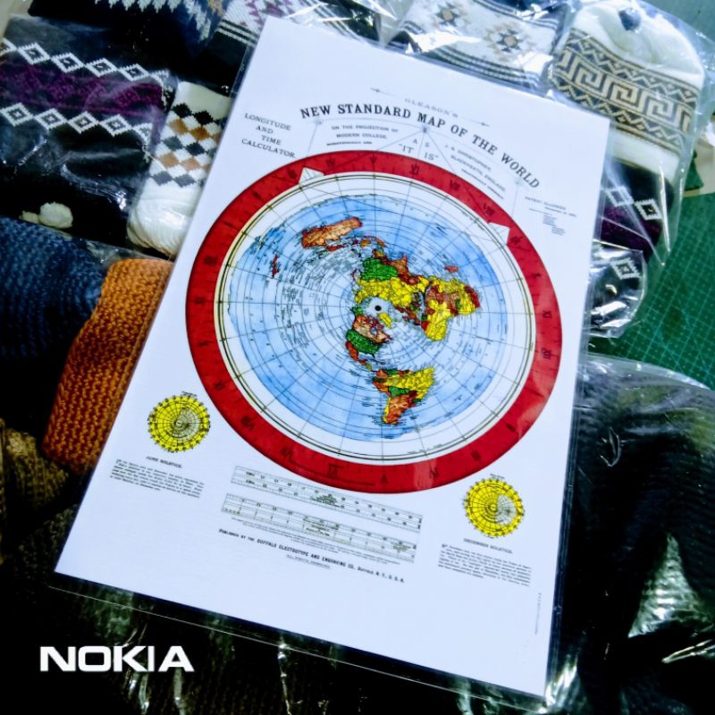 Jual HD Peta Bumi Datar FlatEarth Gleason's Map FE Azimuthal Pajangan ...