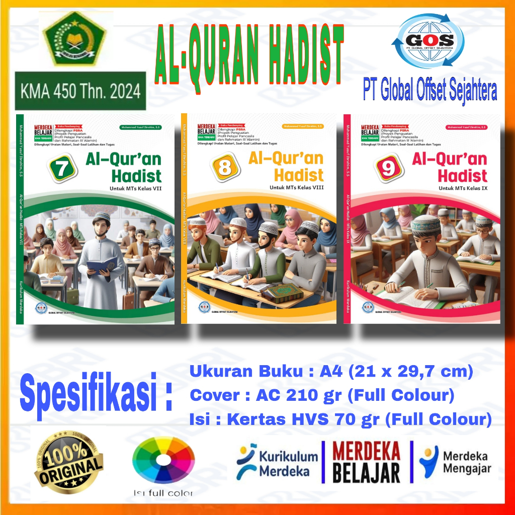 Jual Buku MTs KMA 450 : Al Quran Hadist Kelas 7 8 9 Kurikulum Merdeka Penerbit Global Offset ...