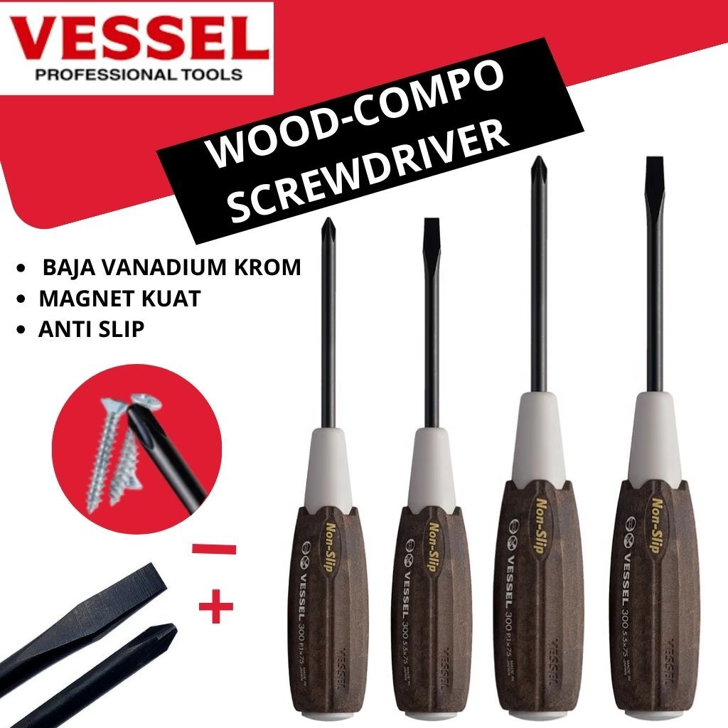 Jual Vessel Wood-Compo Screwdriver Obeng Kayu No.300 Anti Slip Tip ...