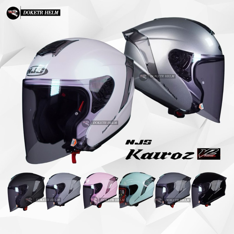 Jual NEW NJS KAIROZ V2 SOLID FLAT VISOR LIGHT SMOKE - Helm Half Face ...