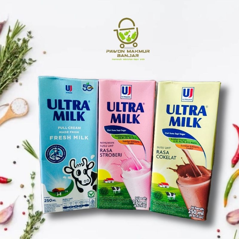 Jual SUSU ULTRA MILK KEMASAN 250 ML RASA COKELAT, STRAWBERRY, DAN FULL ...