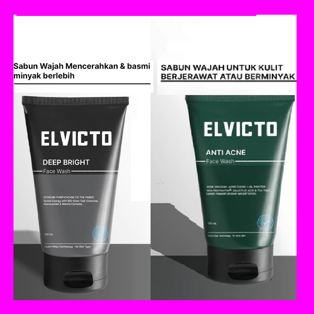 Jual ELVICTO ANTI ACNE/DEEP BRIGHT FACE WASH | Facial Wash Pria untuk Kulit Berjerawat | Sabun ...
