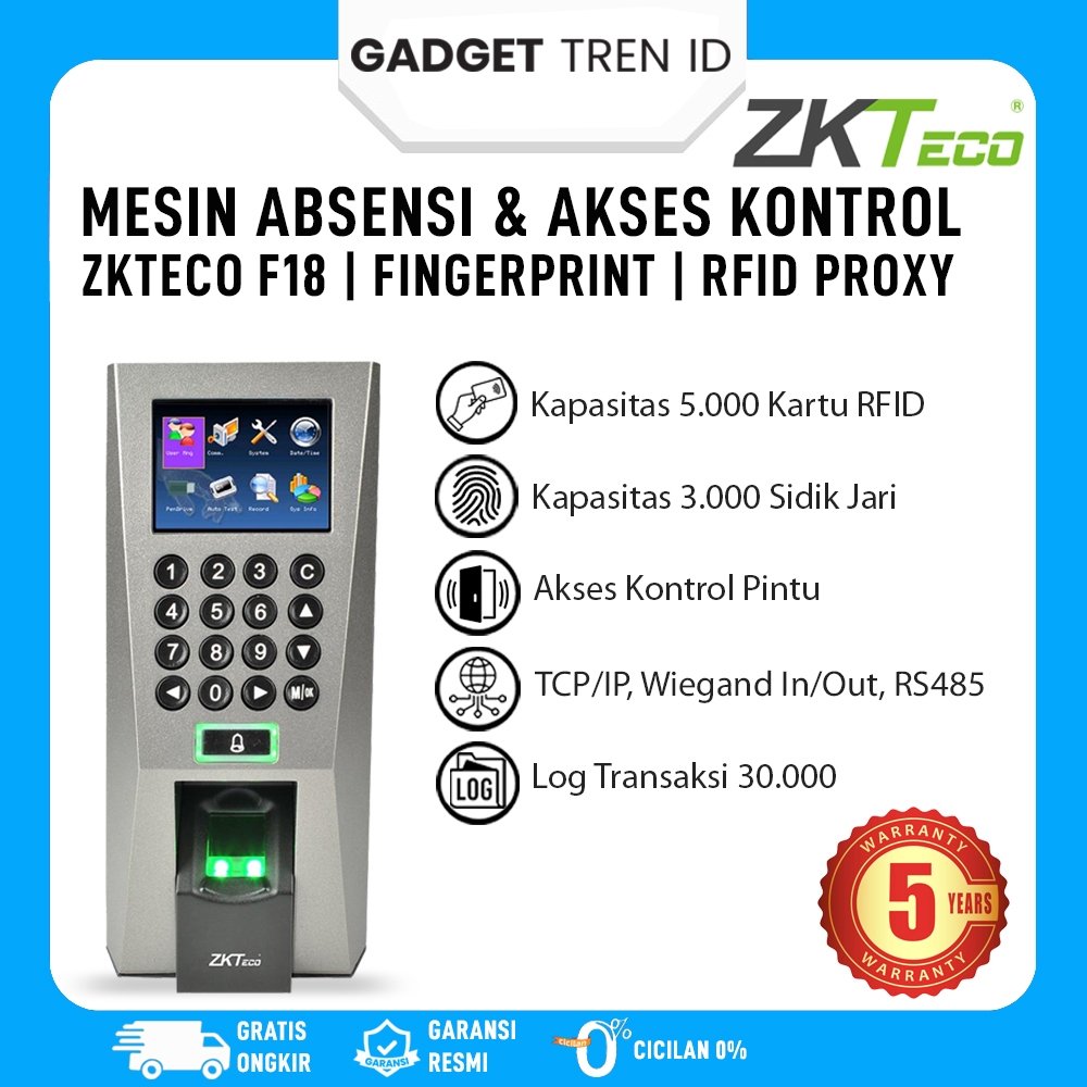 Jual Mesin Absensi & Akses Kontrol | Fingerprint | ZKTeco F18 | RFID Kartu Proxy Bergaransi 5 ...