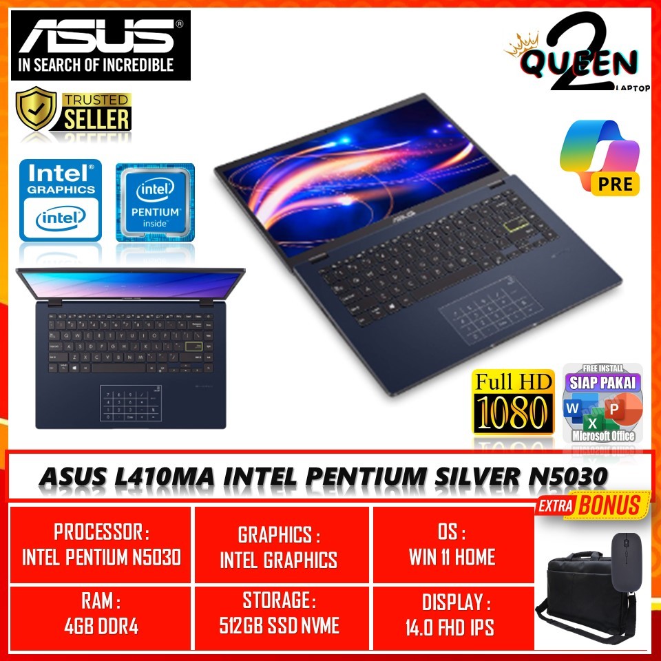 Jual ASUS VIVOBOOK L410MA PROSESOR INTEL PENTIUM SILVER N5030 RAM 4GB ...