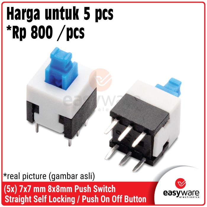 Jual 5pcs 7x7mm 8x8MM Push Switch Straight Self Locking / Push On Off Button 6P Lock tactile ...