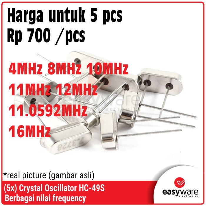 Jual 5pcs Crystal 4MHz 8 MHz 10MHz 11 MHz 11.0592MHz 12 MHz 16MHz HC-49 ...