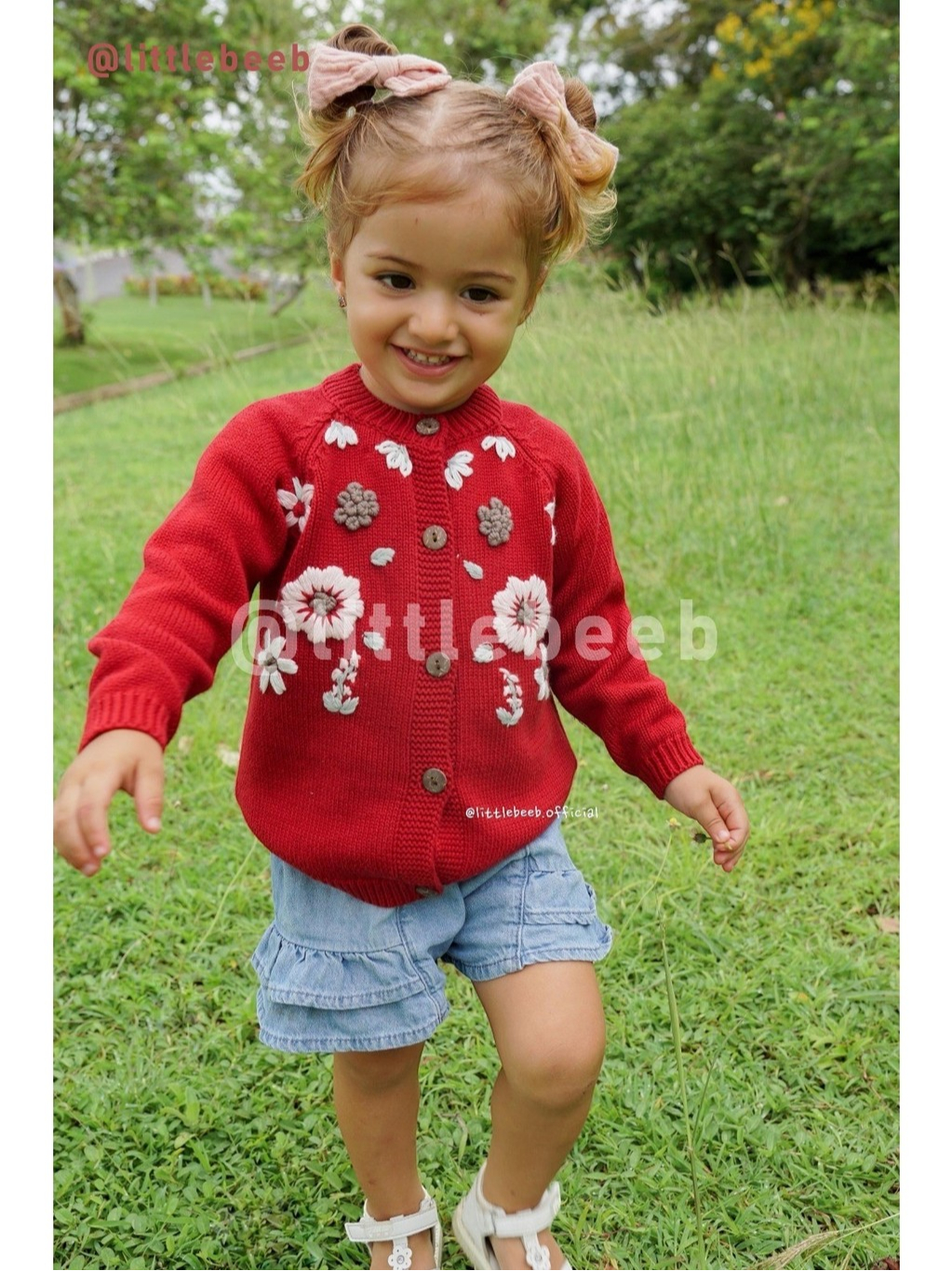 Jual Little Beeb Cardigan Embro Flower Anak Red & Green | Shopee Indonesia