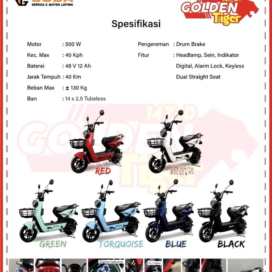 Jual Sepeda Listrik Goda 147-D Golden Tiger Moped Electric Bike Garansi ...