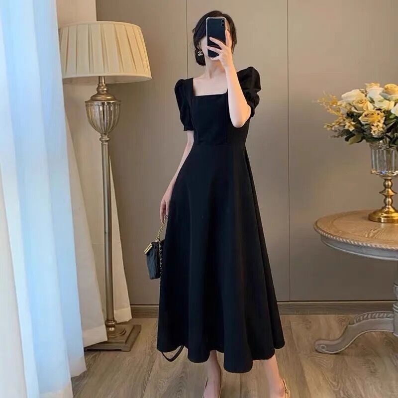 Jual EMITA BLOOM long dress hitam Lengan Pendek korean style aesthetic ...