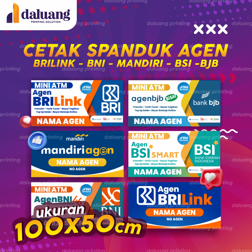 Jual 100x50cm | Spanduk Renda Banner Custom Agen Bank BRILink Mandiri ...