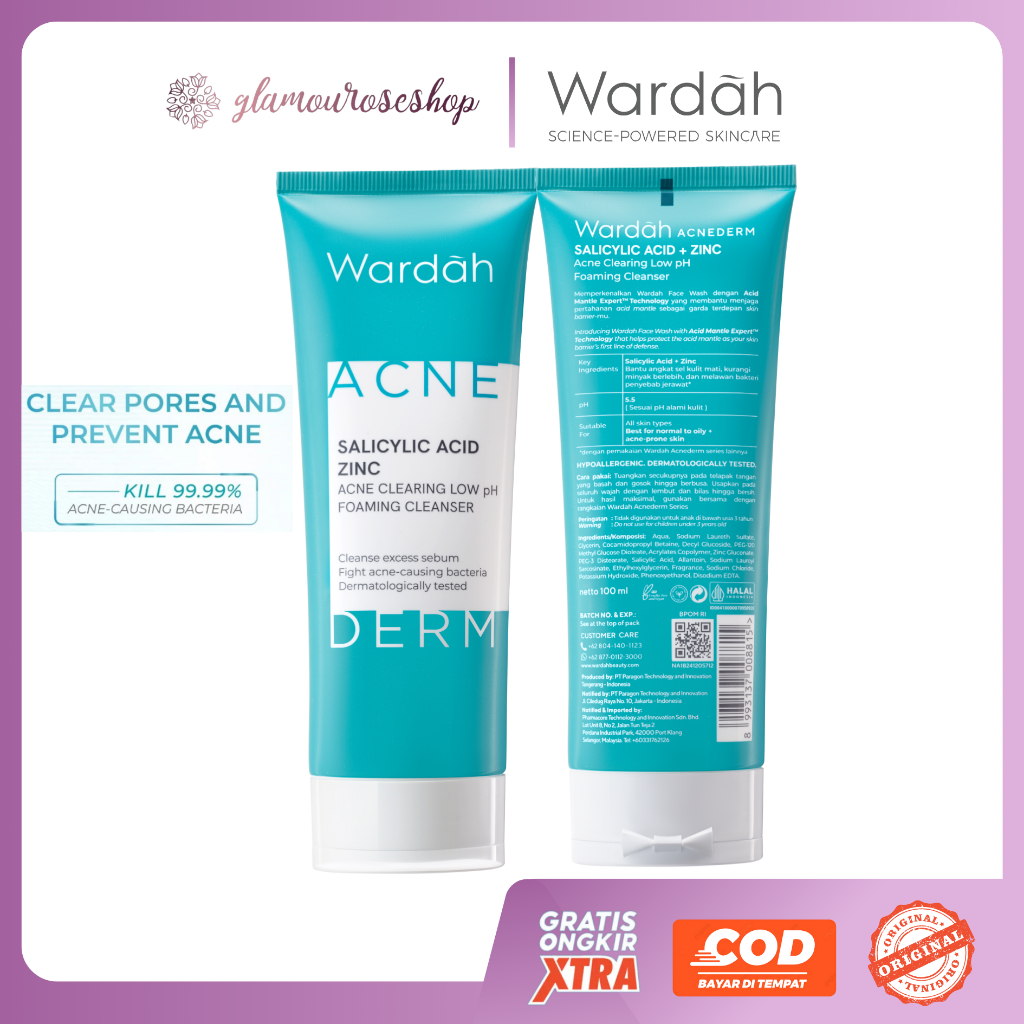 Jual Wardah Acnederm Salicylic Acid Zinc Acne Clearing Low pH Foaming ...