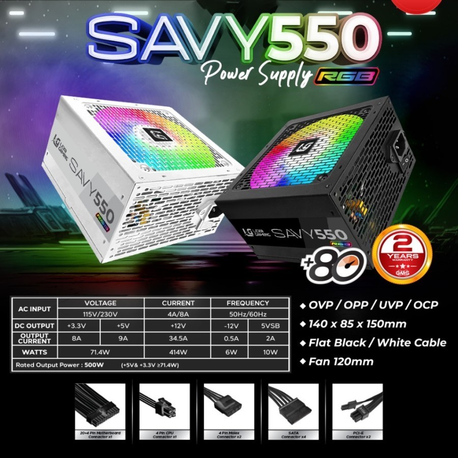 Jual Power Supply Hose Savy 550 White 550Watt 80Plus Standard - PSU ...