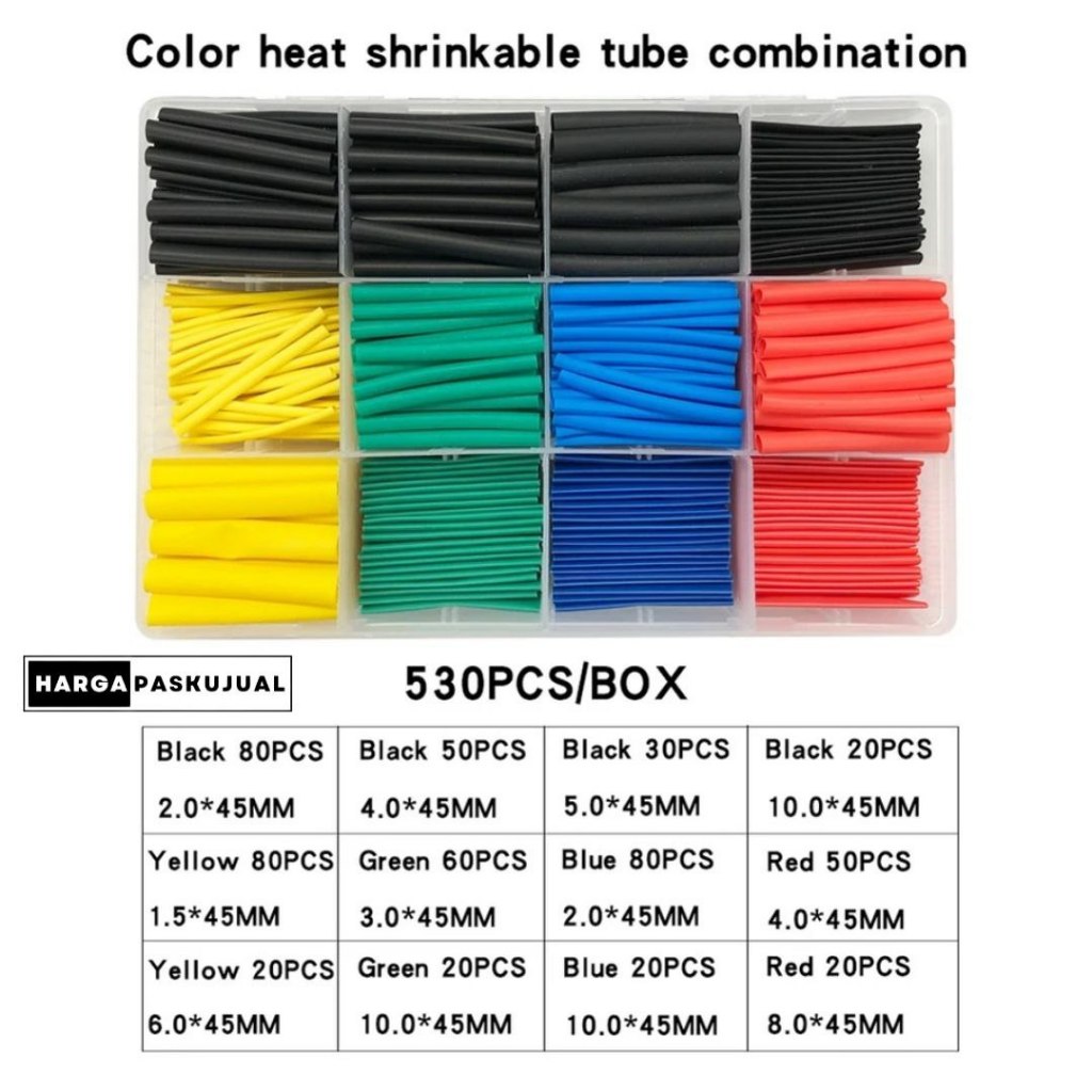 Jual Kabel Bakar Berwarna 530PCS Heat Shrink Tube Isolasi Bakar Kabel ...