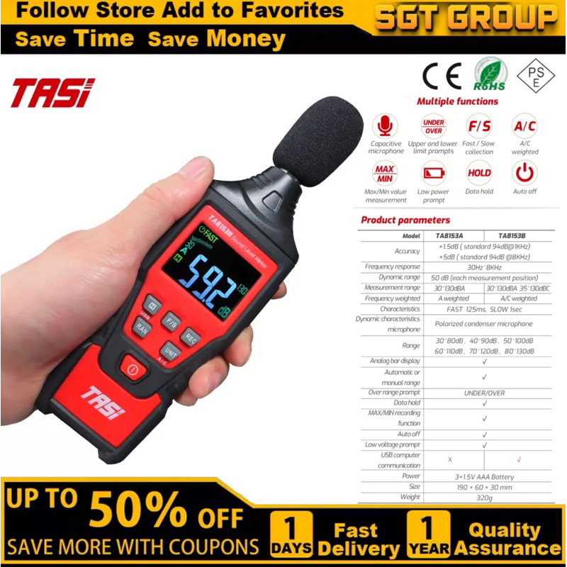 Jual Sound Level Meter Data Logger TASI TA8153B Noise Decibel Tester DB ...