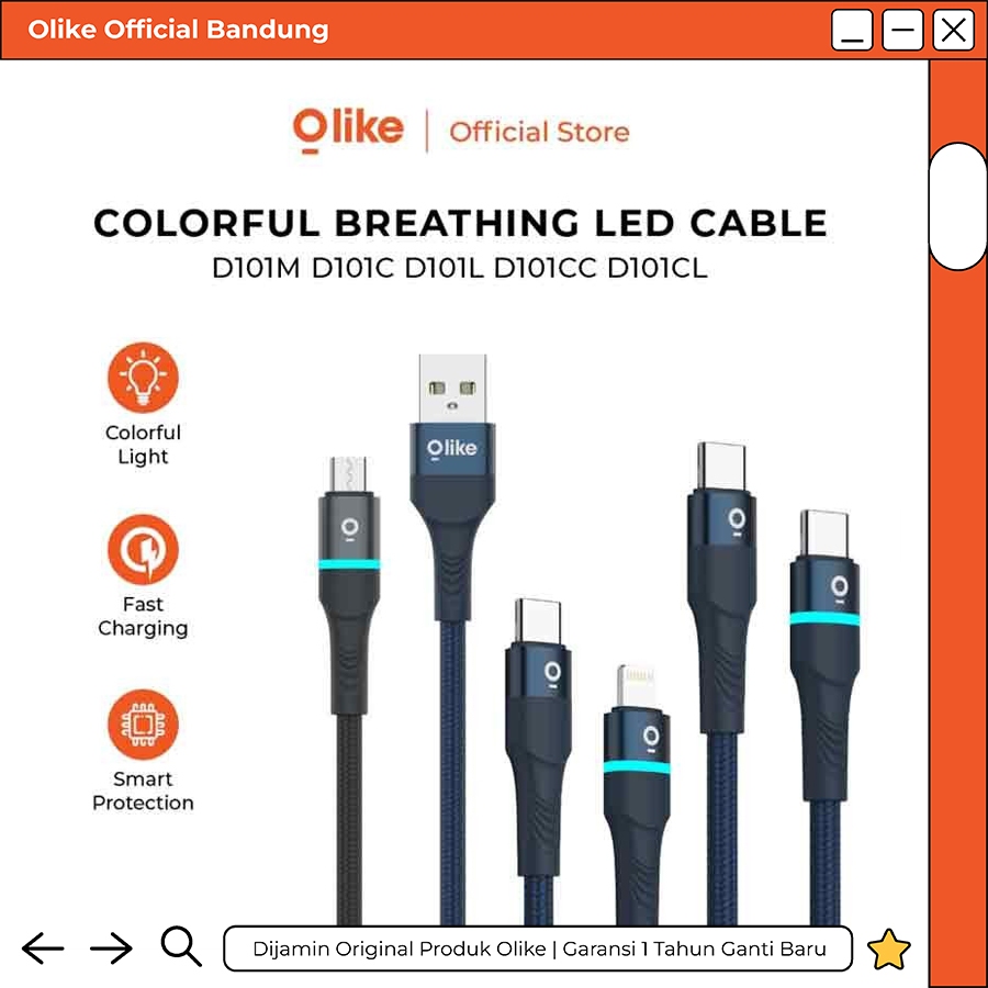 Jual Olike D101M D101C D101L D101CC D101CL Kabel Data Fast Charging 18 ...