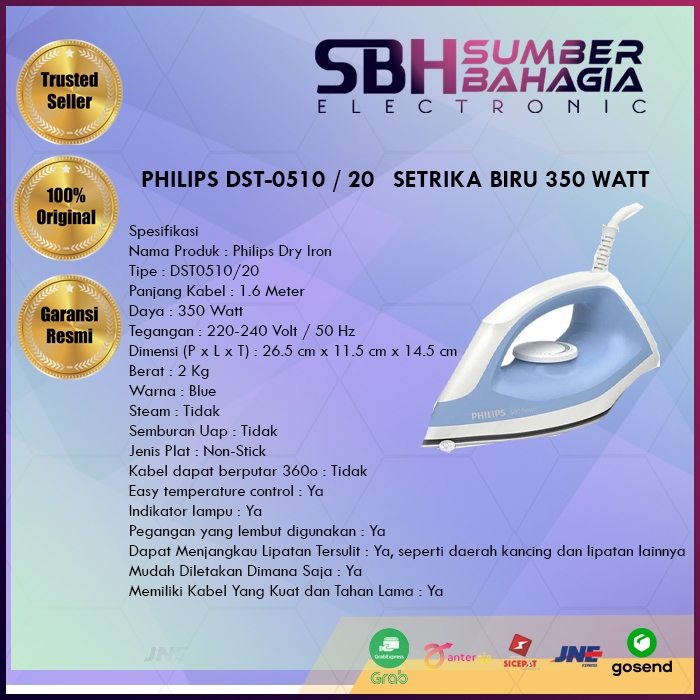 Jual PHILIPS DST-0510 / 20 SETRIKA BIRU 350 WATT (NEW) | Shopee Indonesia