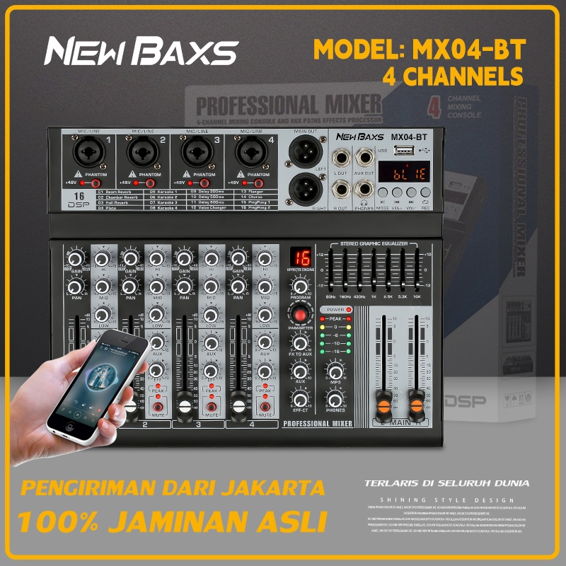 Jual COD NEW BAXS MX04BT Audio Mixer with equalizer Profesional Mixer audio 4 channel murah 4 ...