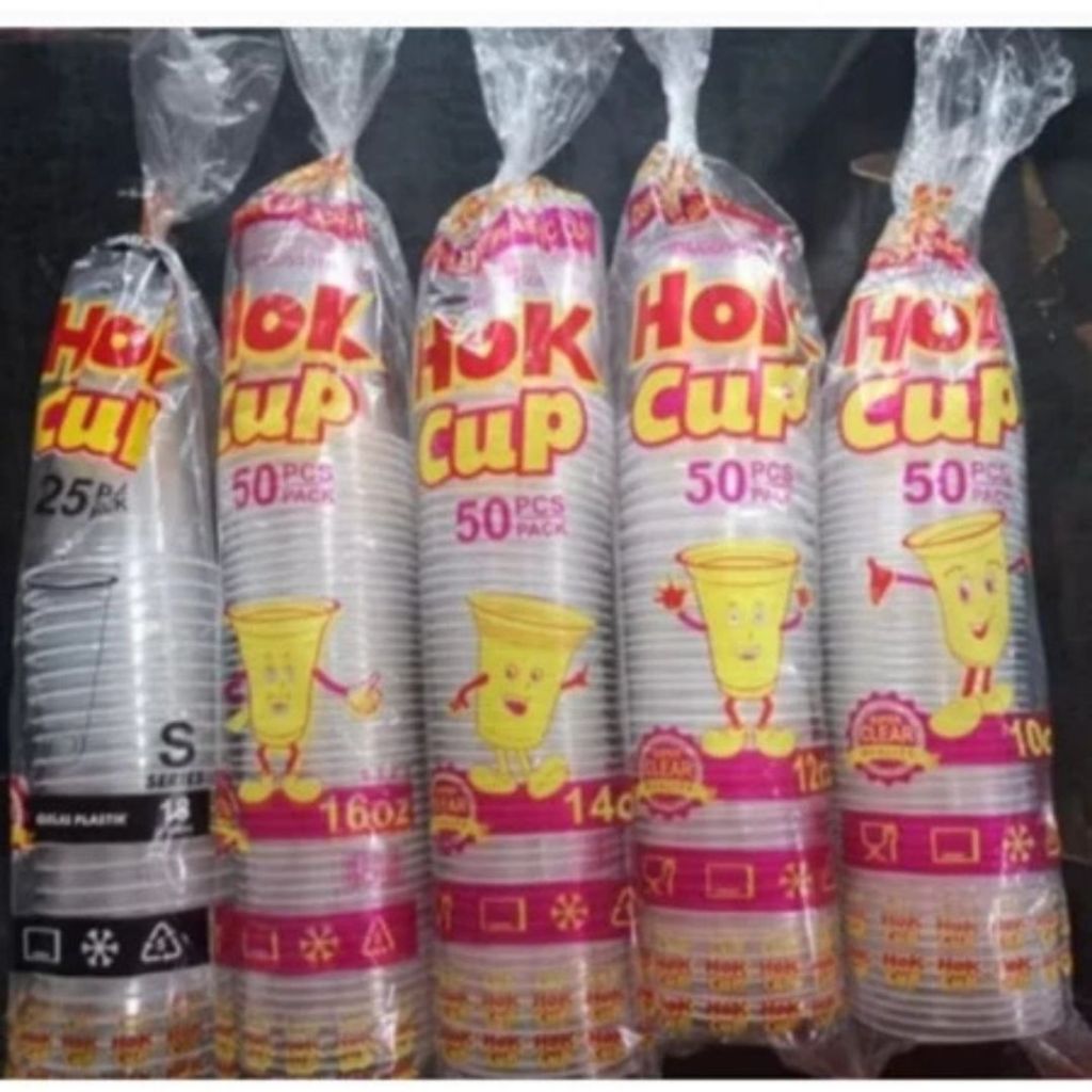 Jual Hok Cup Gelas Plastik Datar 16,14,12,10 OZ 50 PCS | Shopee Indonesia