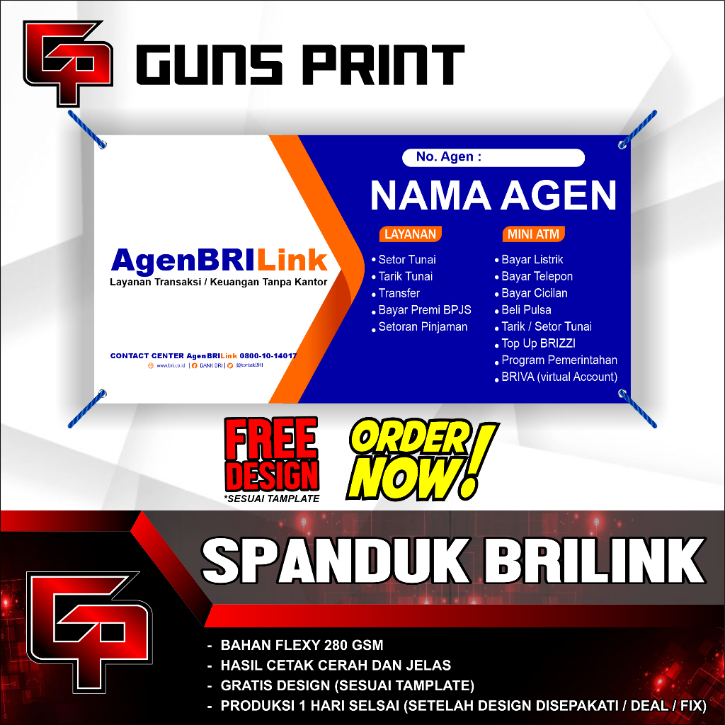 Jual GRATIS DESIGN - SPANDUK BANNER BALIHO "BRILINK" UK. 100 X 50 / 150 ...