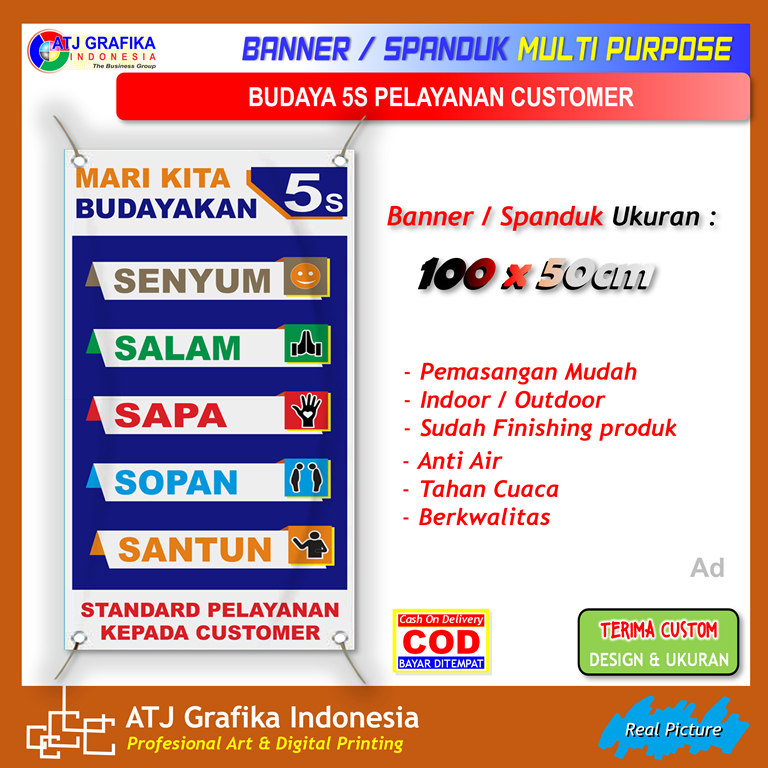 Jual Banner spanduk 5S standard pelayanan customer senyum salam sapa ...