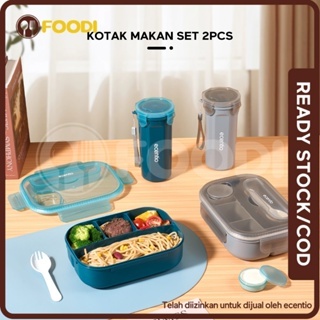 Jual ecentio & FOODI lunch box set kotak bekal anti tumpah 4 Sekat Grid 1200ml Set anak dan ...