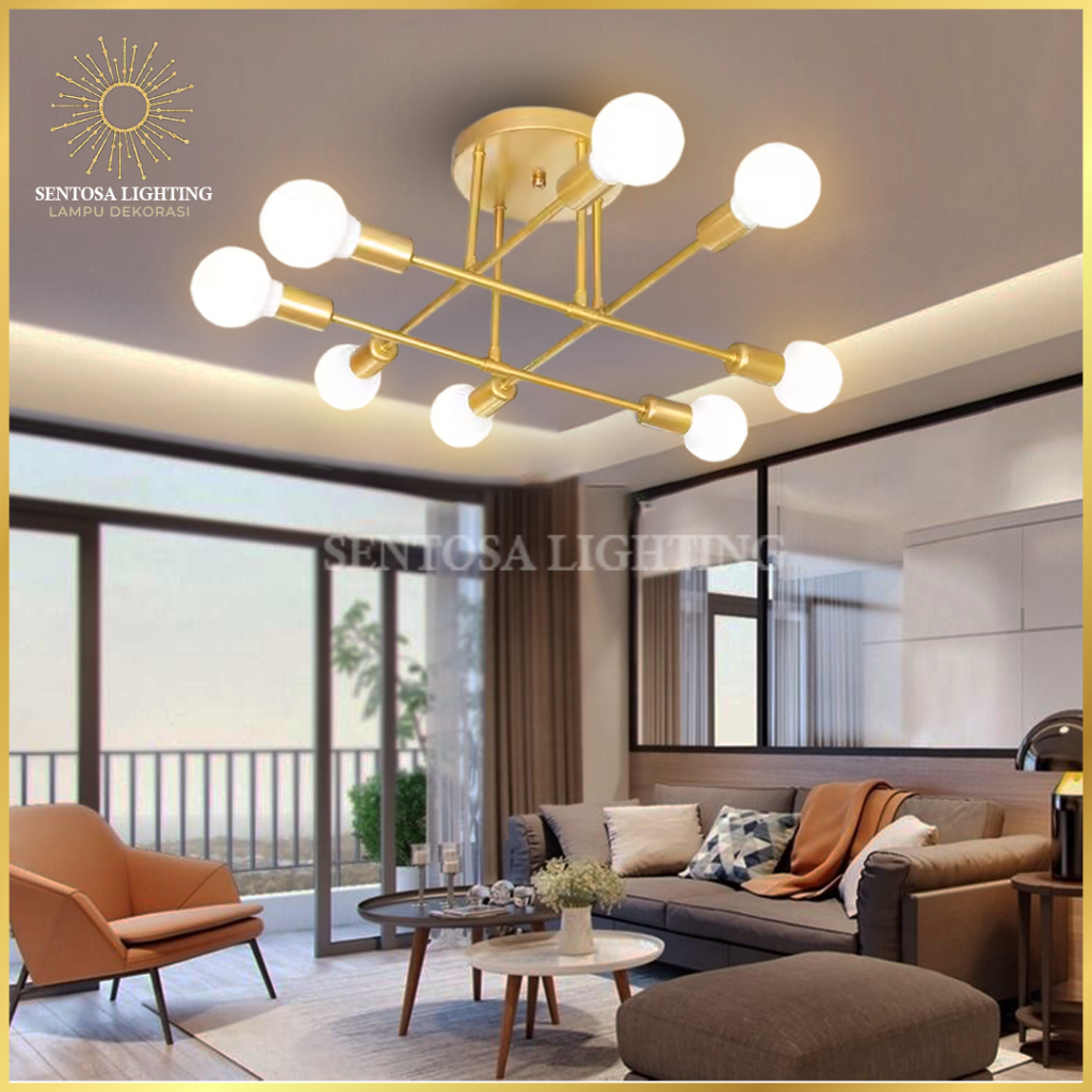 Jual Lampu gantung hias ceiling atap 8 Lampu warm white rangka besi ...
