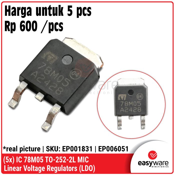 Jual 5x IC 78M05 TO-252 Linear Voltage Regulator LDO 78M05 TO252 SMD 5V ...