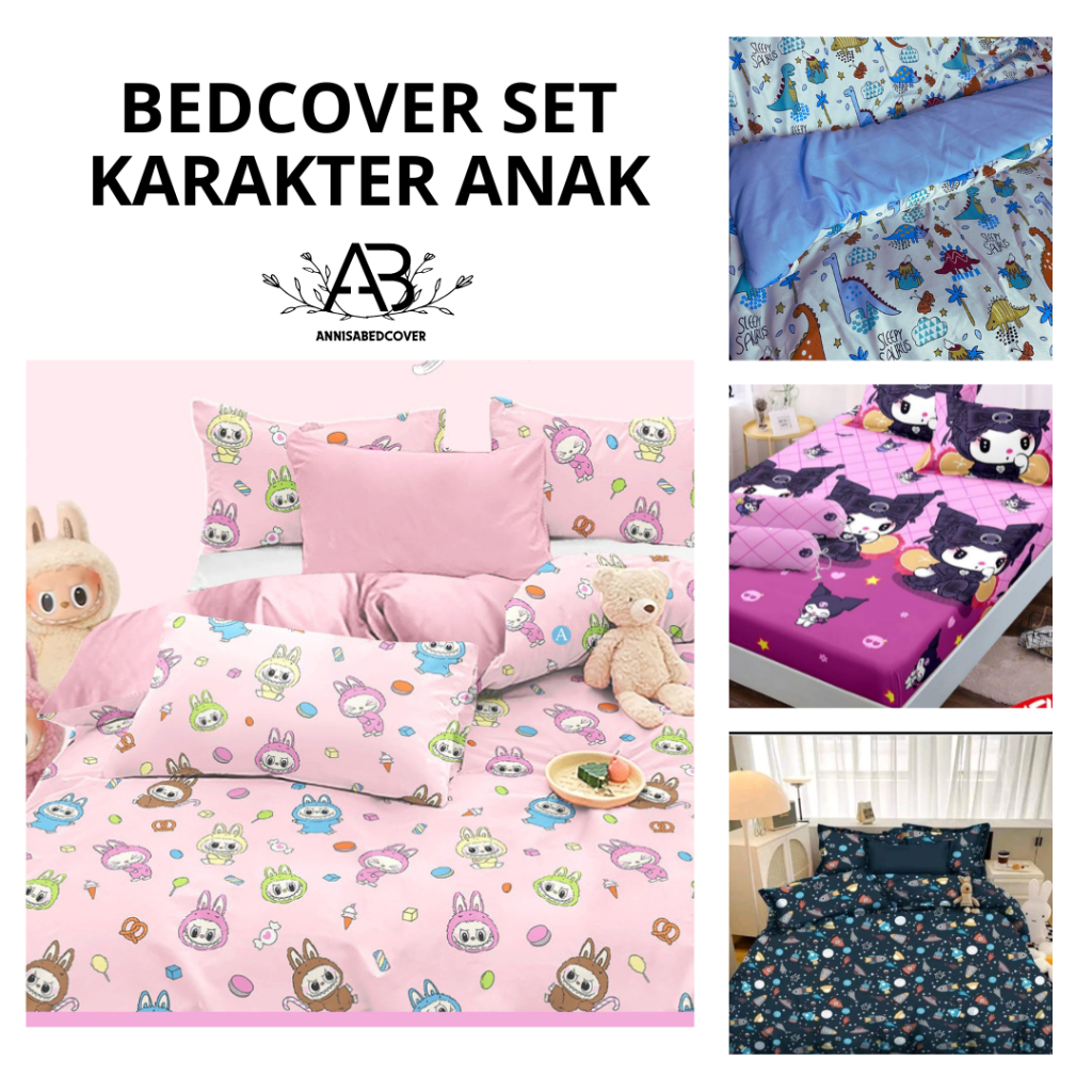 Jual Bed Cover Set Lengkap Karakter Anak Cewe Cowo Labubu Biru Mickey ...