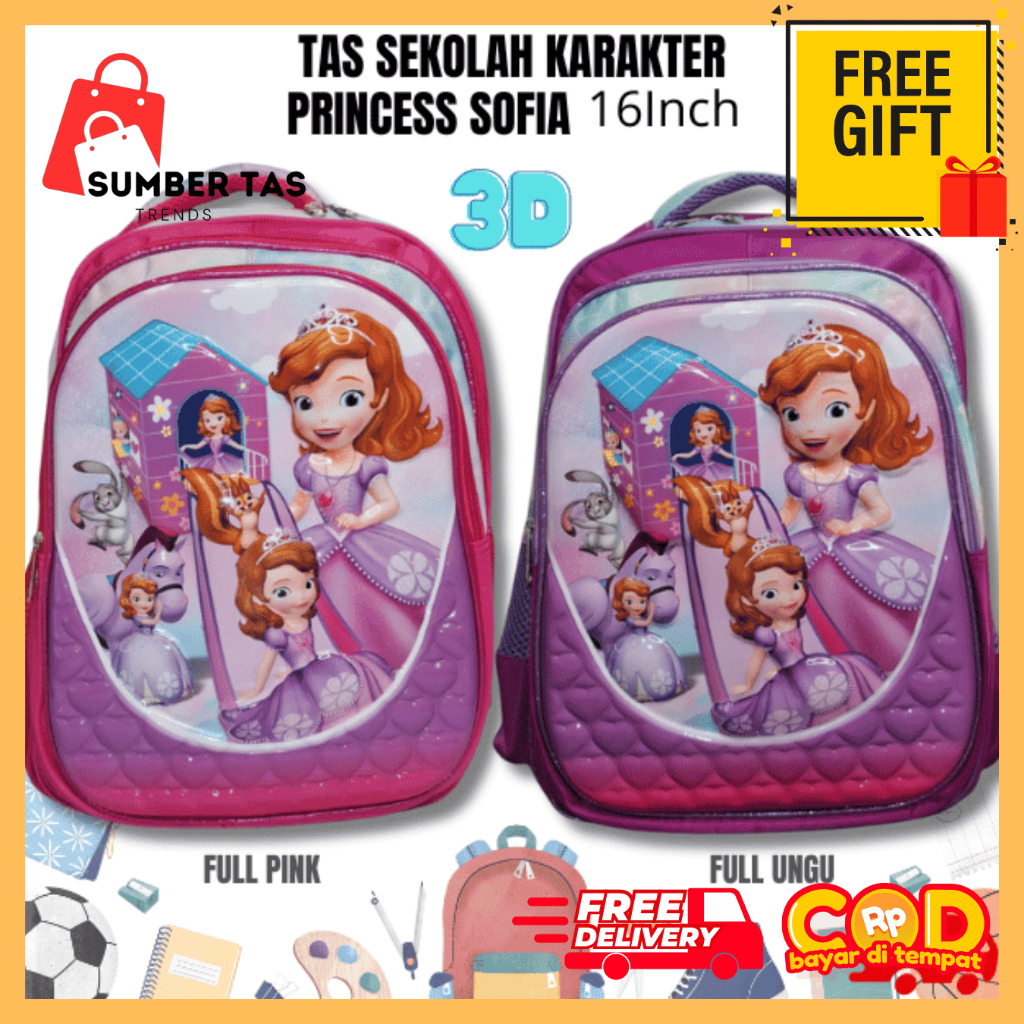 Jual Tas Sekolah 3D PRINCESS SOFIA Ukuran Luas Tas Ransel Anak ...
