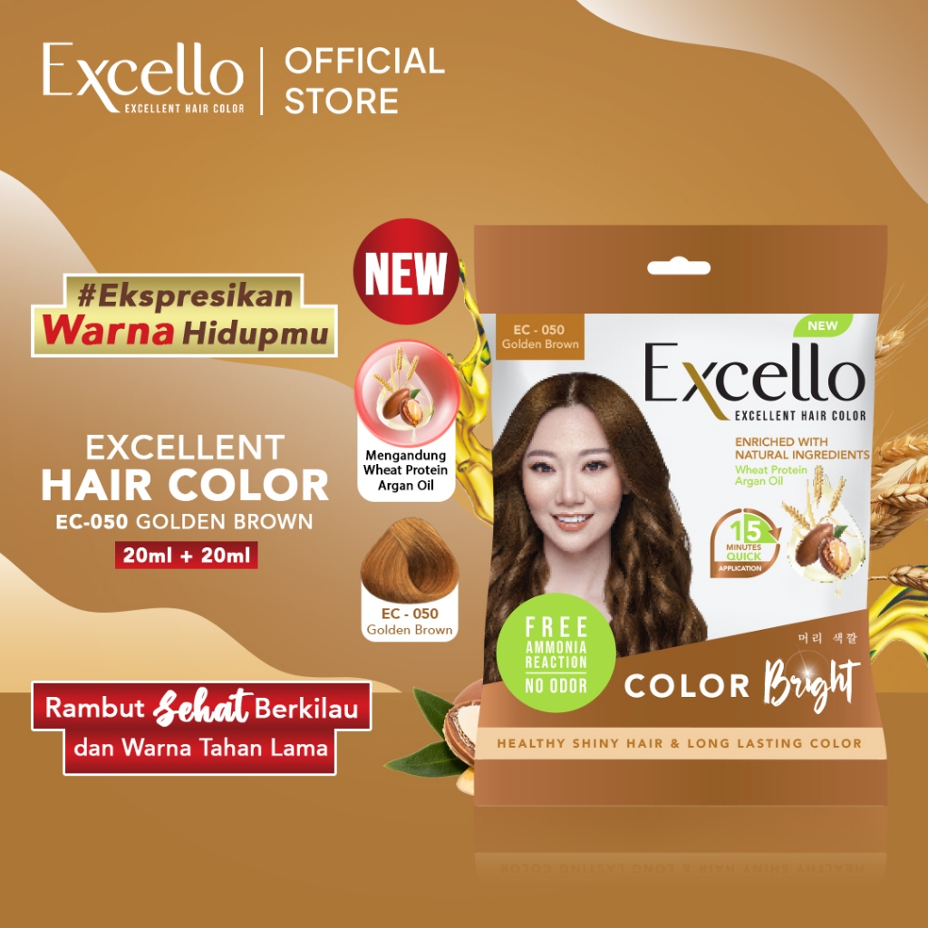 Jual Excello Excellent Hair Color EC-050 Golden Brown 20ml+20ml ...