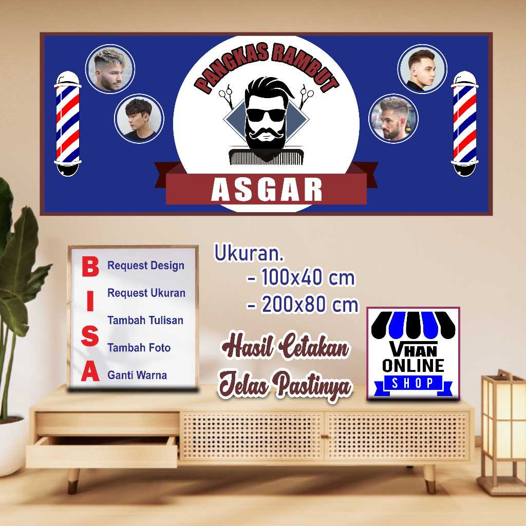 Jual Cetak Spanduk banner Pangkas Rambut Asgar Warna Biru | Shopee ...